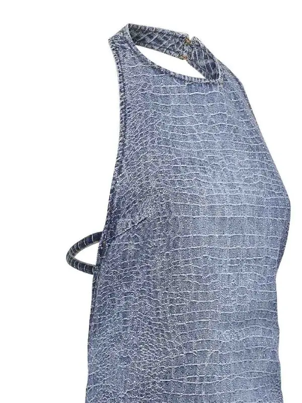 SELF-PORTRAIT Blue Rhinestone Croc-effect Denim Mini Dress - Multicolor