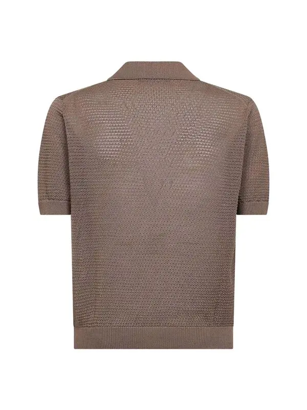 Tagliatore Dove Grey Cotton Pointelle Knit Polo Shirt - Multicolor