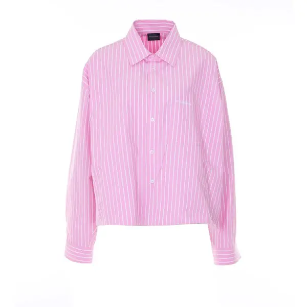 Balenciaga Striped Embroidered Logo Shirt - Pink