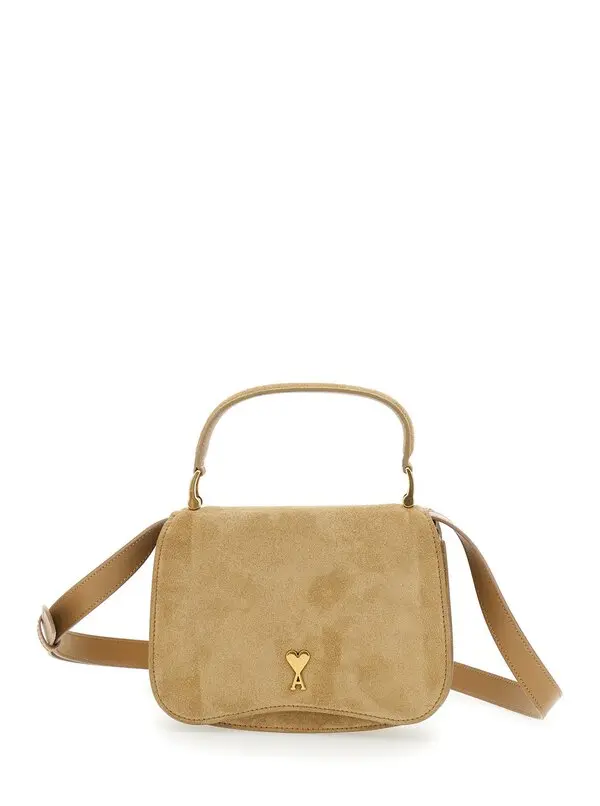 AMI Paris Beige Suede Handbag With Adc Patch - Multicolor