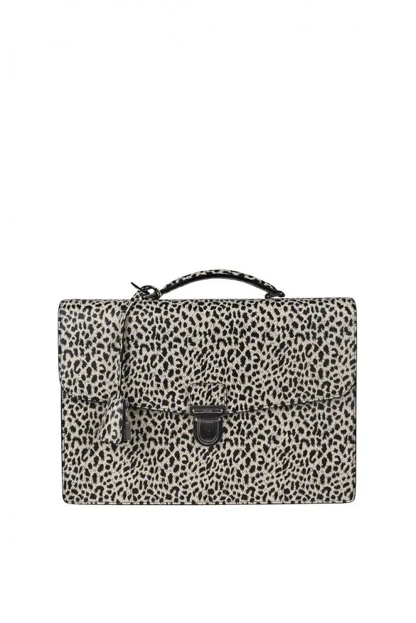 Celine Leopard Print Leather Satchel Bag With Swinging Bell Key - Black