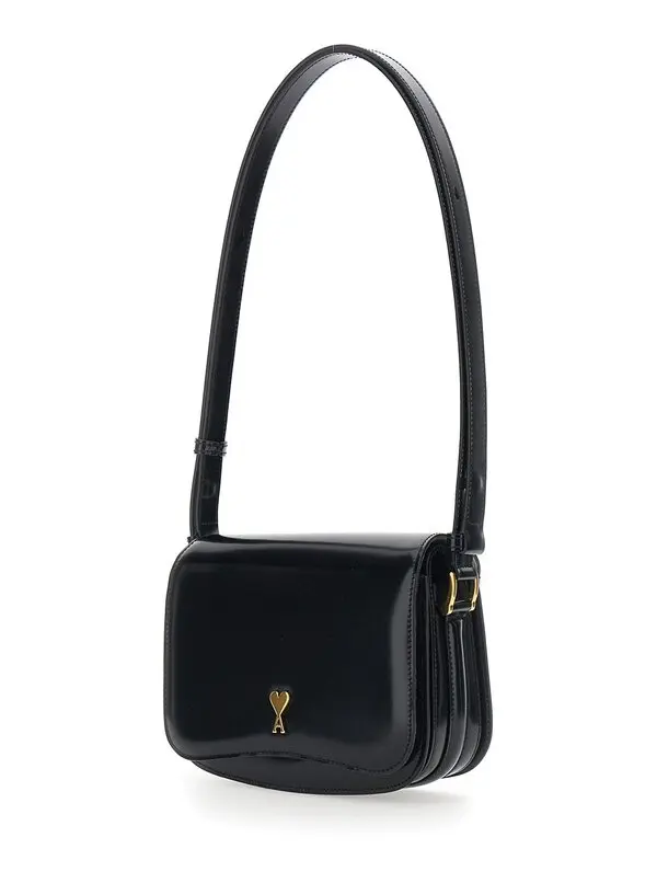 AMI Paris Leather Shoulder Bag With Adc Plate - Multicolor