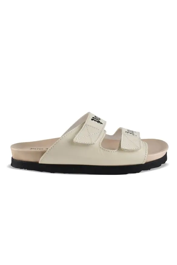 Palm Angels Beige Leather Logo Print Sandals - Cream
