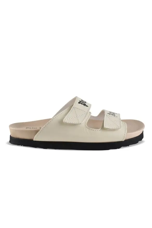 Palm Angels Beige Leather Logo Print Sandals - Cream