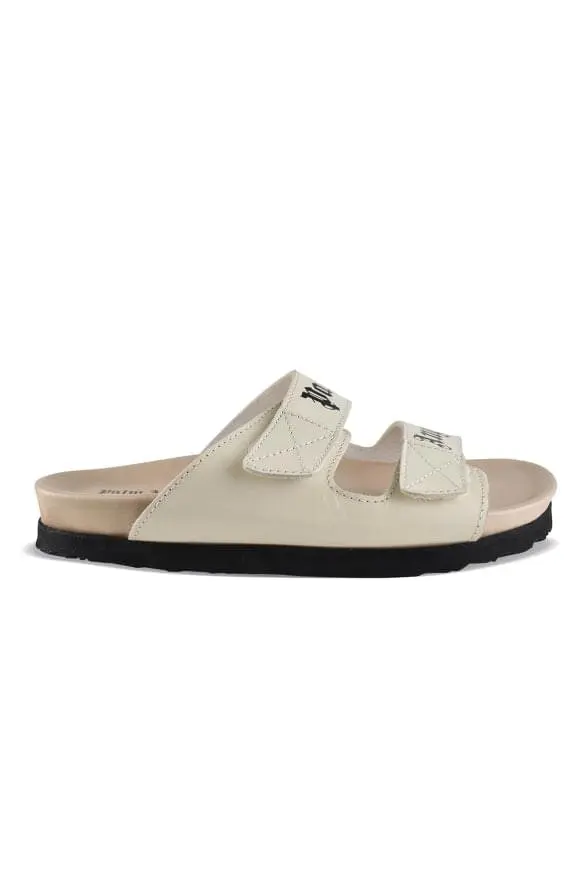 Palm Angels Beige Leather Logo Print Sandals
