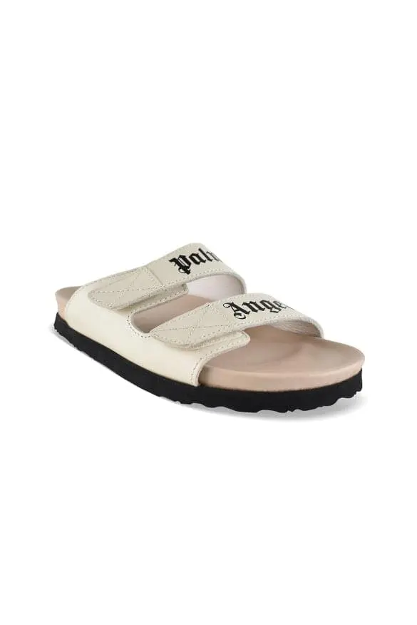 Palm Angels Beige Leather Logo Print Sandals