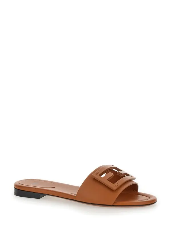 Fendi Baguette Logo Leather Sandals - Brown