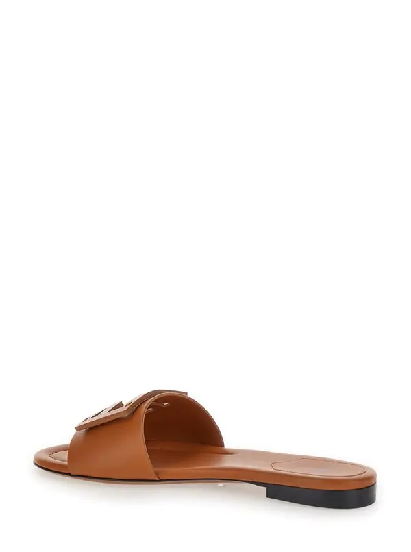 Fendi Baguette Logo Leather Sandals - Brown