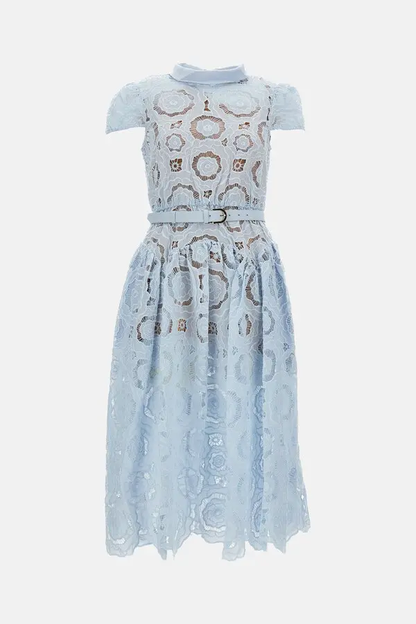 SELF-PORTRAIT Blue Floral Lace Midi Dress - Multicolor