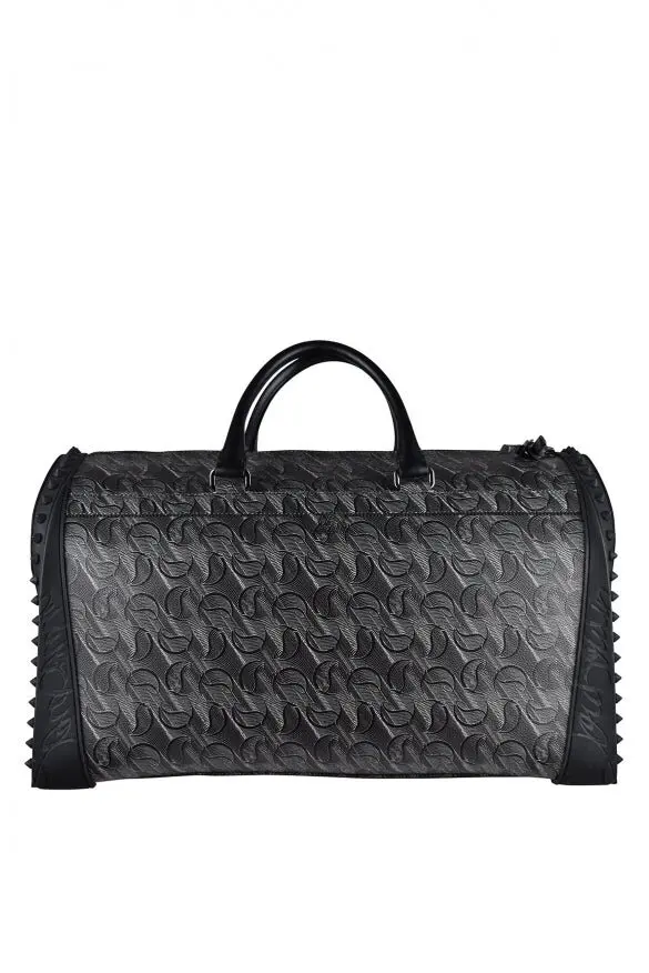 CHRISTIAN LOUBOUTIN Sneakender Monogrammed Textured Leather Travel Bag - Black