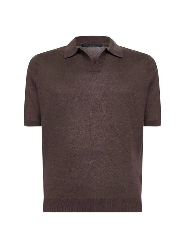 Tagliatore Dark Brown Silk Knit Polo Shirt - Multicolor