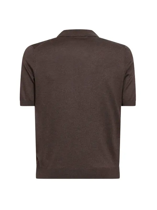 Tagliatore Dark Brown Silk Knit Polo Shirt - Multicolor
