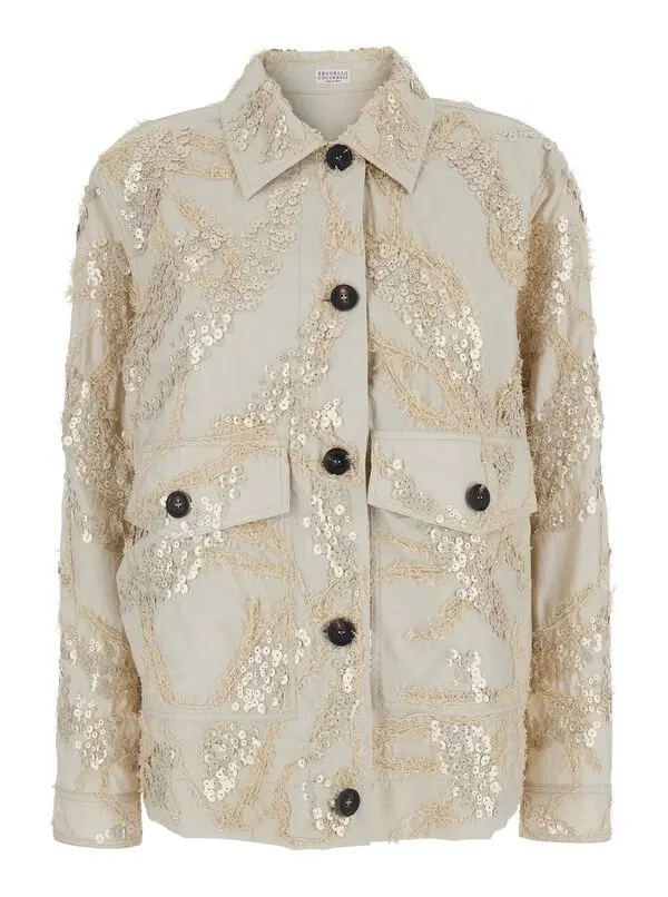 Brunello Cucinelli Cotton Blend Jacket With All-over Sequin Embellishment - Multicolor