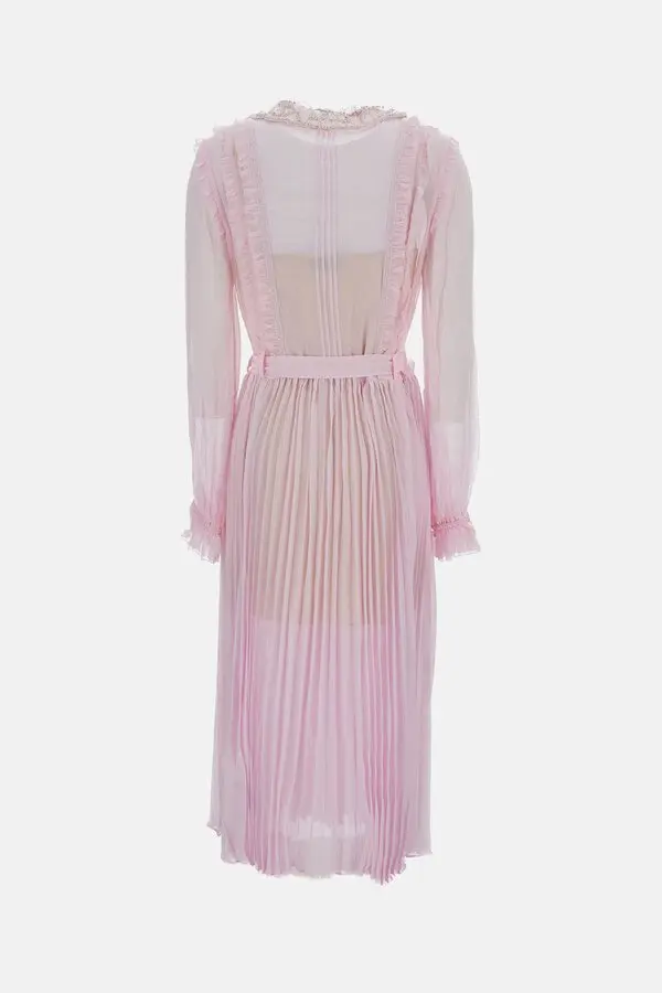 SELF-PORTRAIT Pleated Georgette Midi Dress With Embellished Collar - Multicolor