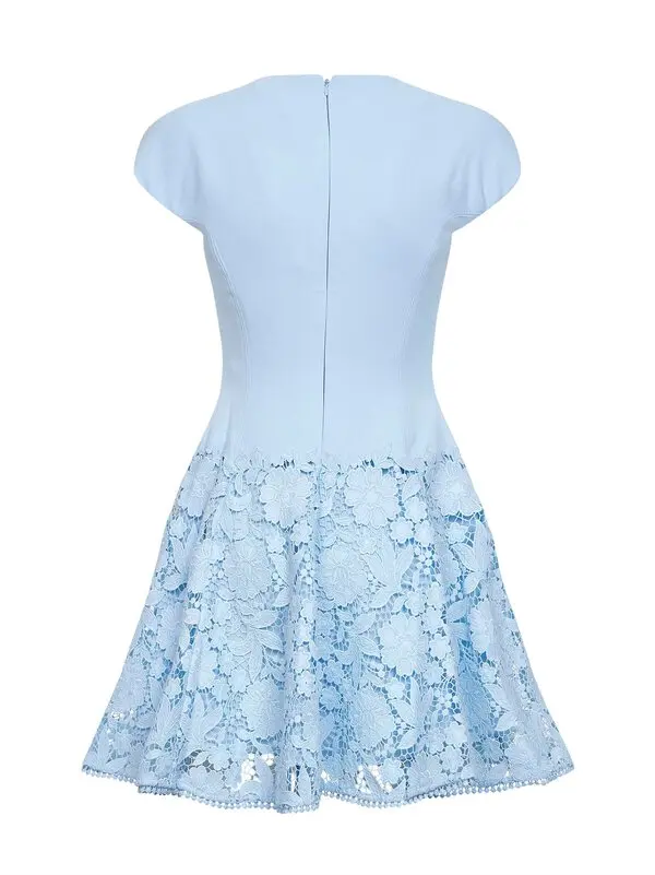 SELF-PORTRAIT Light Blue Crepe And Lace Mini Dress - Multicolor