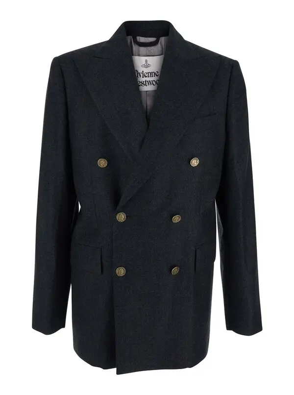 VIVIENNE WESTWOOD Grey Double-breasted Jacket With Wide Peak Lapels In Wool