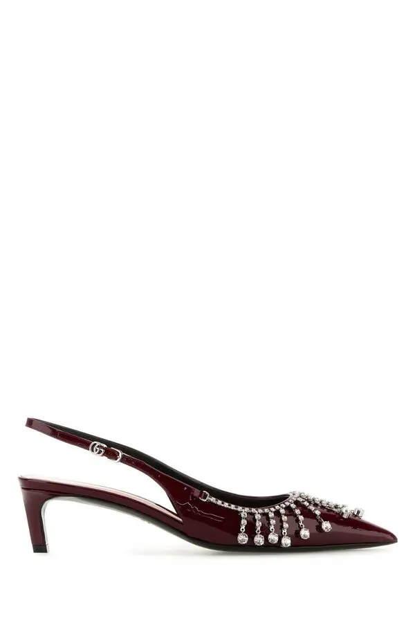 Gucci Burgundy Leather Slingback Pumps With Embellishments - Red