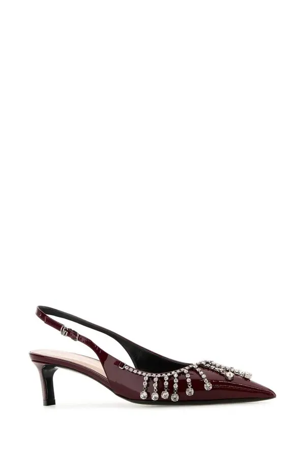 Gucci Burgundy Leather Slingback Pumps With Embellishments - Red