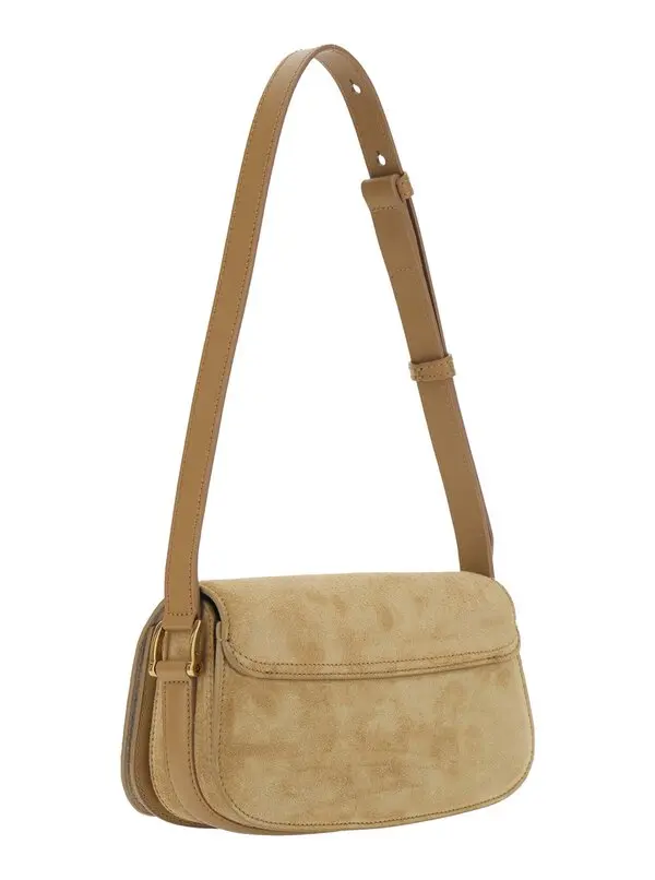 AMI Paris Suede Shoulder Bag With Adc Plaque - Cream