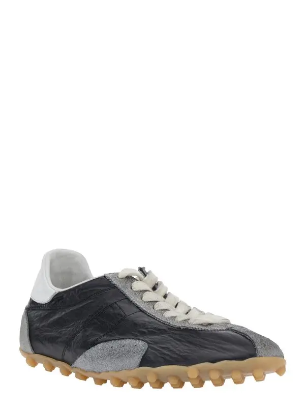 MAISON MARGIELA Black Leather Sneakers With Serrated Sole - Multicolor