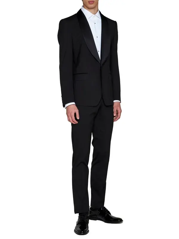 Dolce & Gabbana Black Stretch Wool Sicilia Tuxedo Blazer - Multicolor