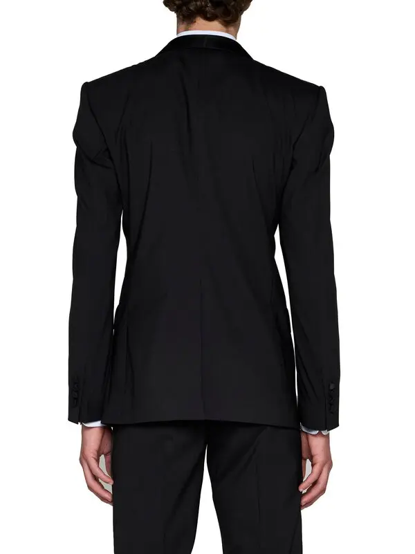 Dolce & Gabbana Black Stretch Wool Sicilia Tuxedo Blazer - Multicolor
