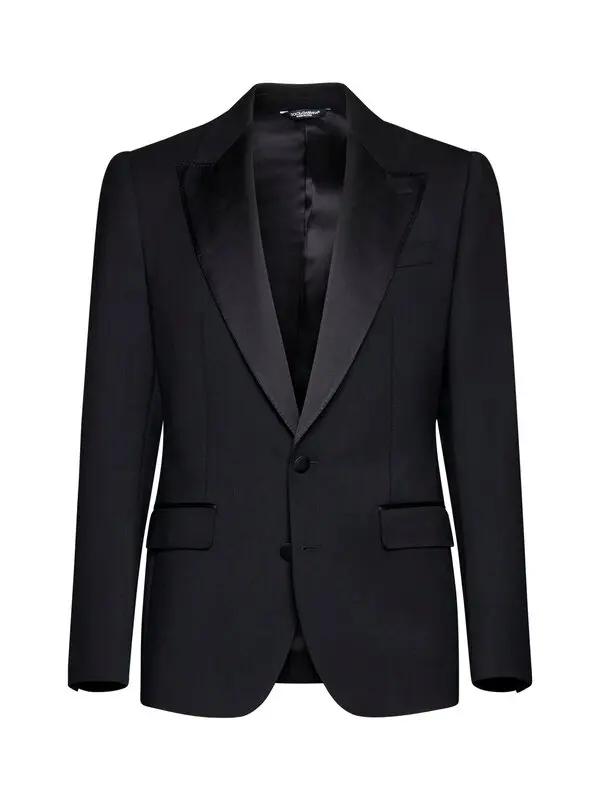 Dolce & Gabbana Black Stretch Wool Sicilia Tuxedo Blazer - Multicolor