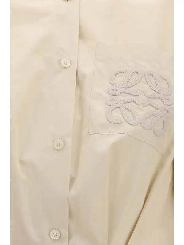 Loewe Lightweight Cotton Poplin Dress With Crochet Anagram Embroidery - Cream