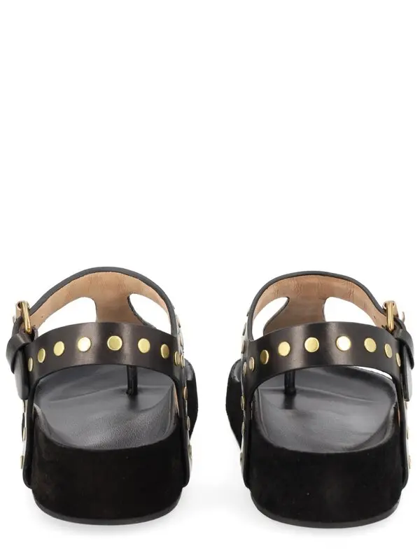 Isabel Marant Étoile Studded Leather Flat Sandals - Black