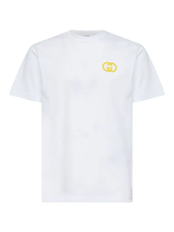 Gucci White Cotton Jersey T-shirt With Interlocking G Patch - Multicolor
