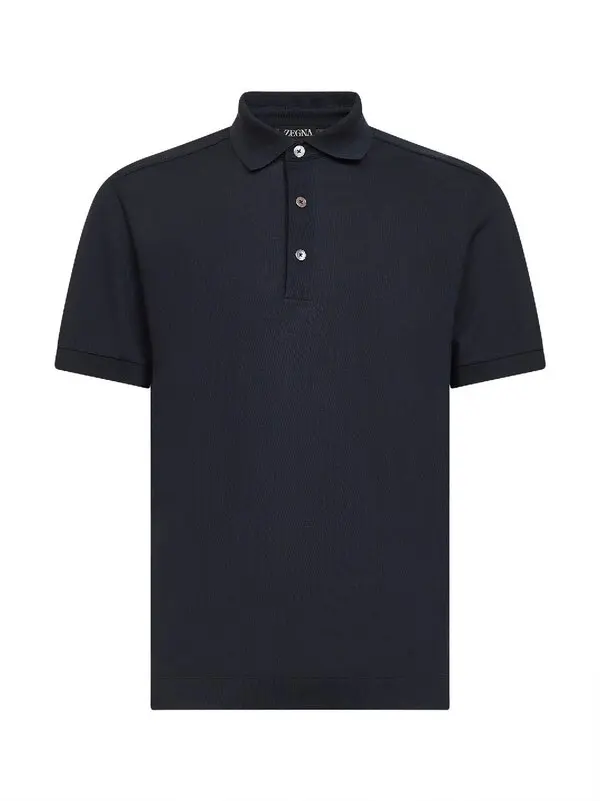 Zegna Blue Cotton And Silk Pique Polo Shirt - Multicolor