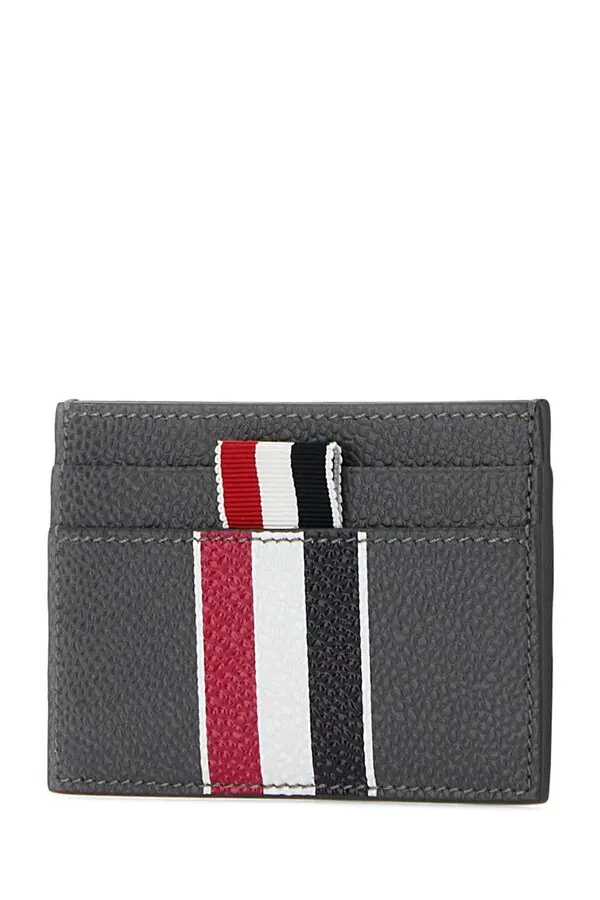 Thom Browne Grey Leather Card Holder - Gray