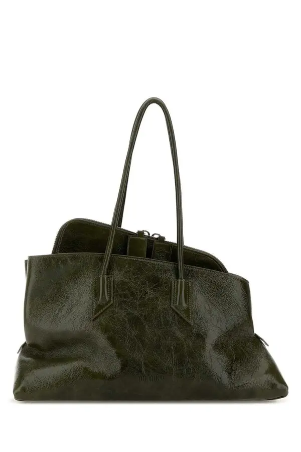 Attico La Passeggiata Medium Shoulder Bag In Olive Leather - Green