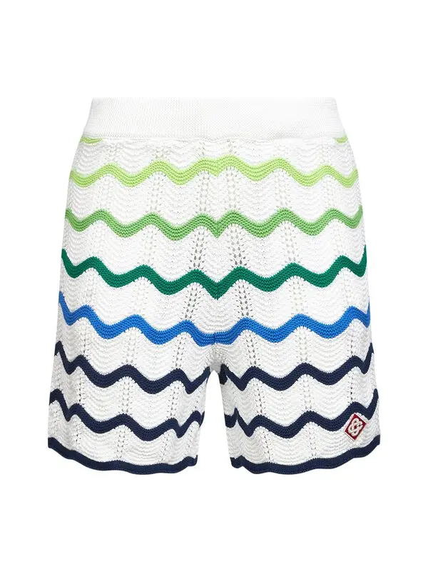 Casablanca Green And White Wave Crochet Cotton Shorts - Multicolor
