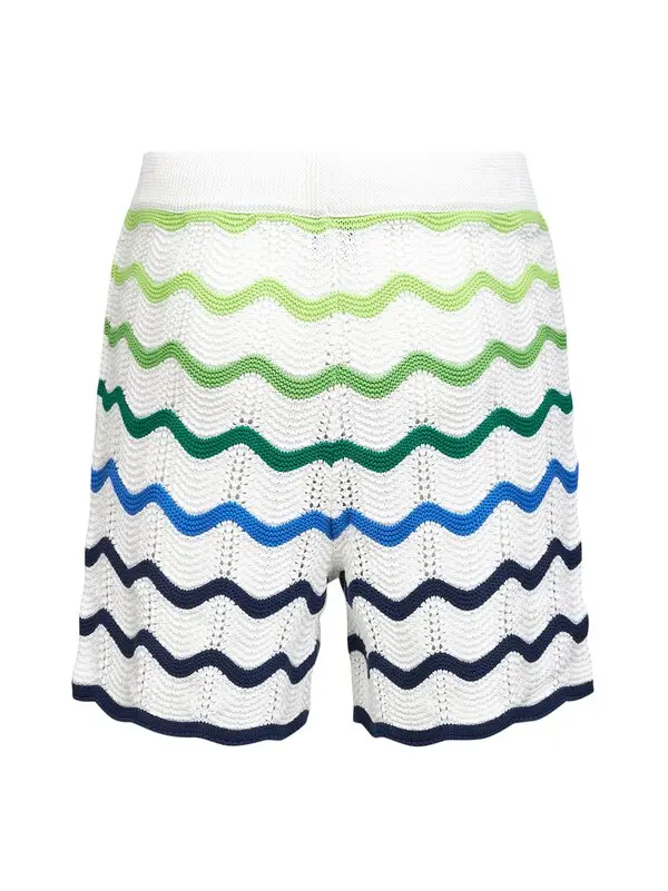 Casablanca Green And White Wave Crochet Cotton Shorts - Multicolor