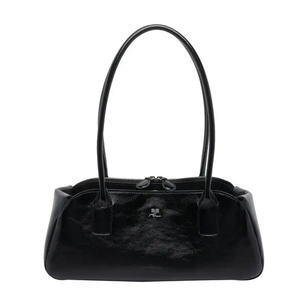COURREGES Strip Naplack Shoulder Bag - Black
