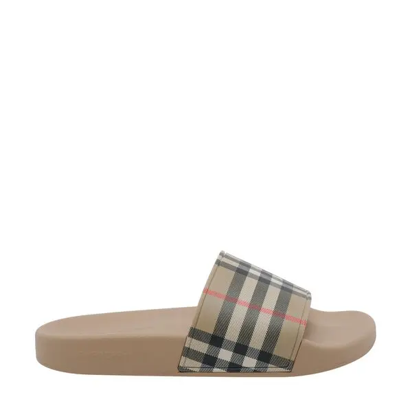 Burberry Check Slides - Cream