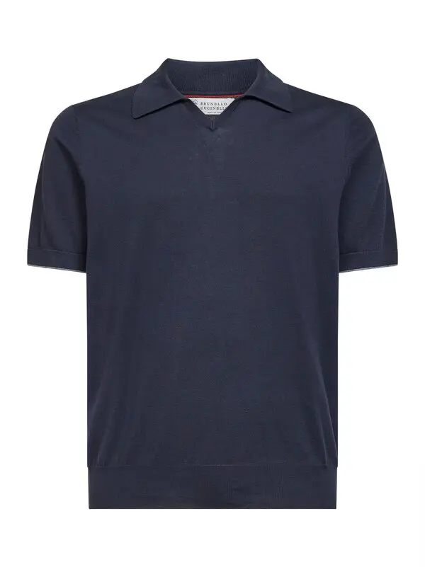 Brunello Cucinelli Midnight Blue Cotton Knit Polo Shirt