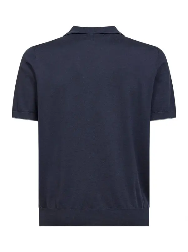 Brunello Cucinelli Midnight Blue Cotton Knit Polo Shirt