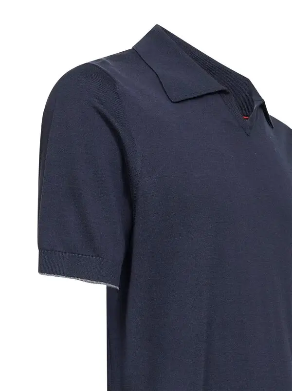 Brunello Cucinelli Midnight Blue Cotton Knit Polo Shirt