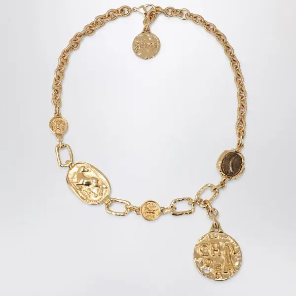 Chloé Gold Tone Brass Medals Choker Necklace - Yellow