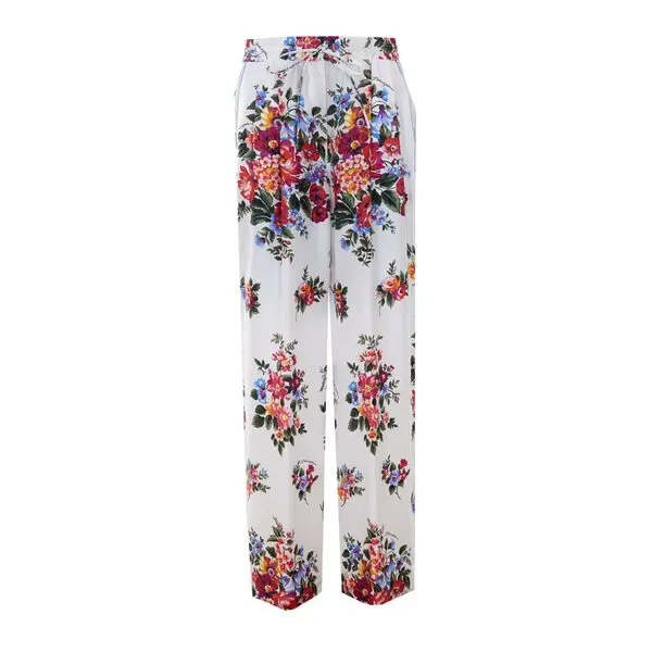 Dolce & Gabbana Twill Trousers With Floral Bouquet Print - Multicolor