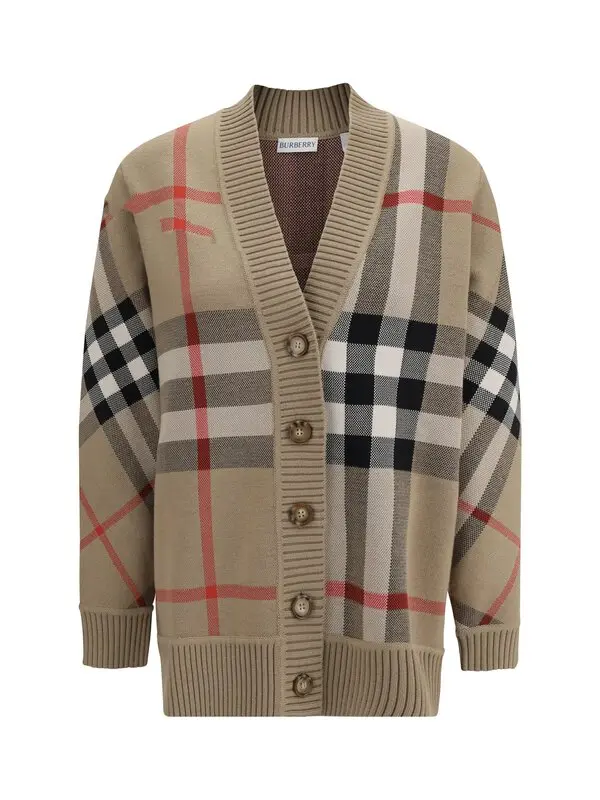 Burberry Check Archive Wool V-neck Cardigan - Cream