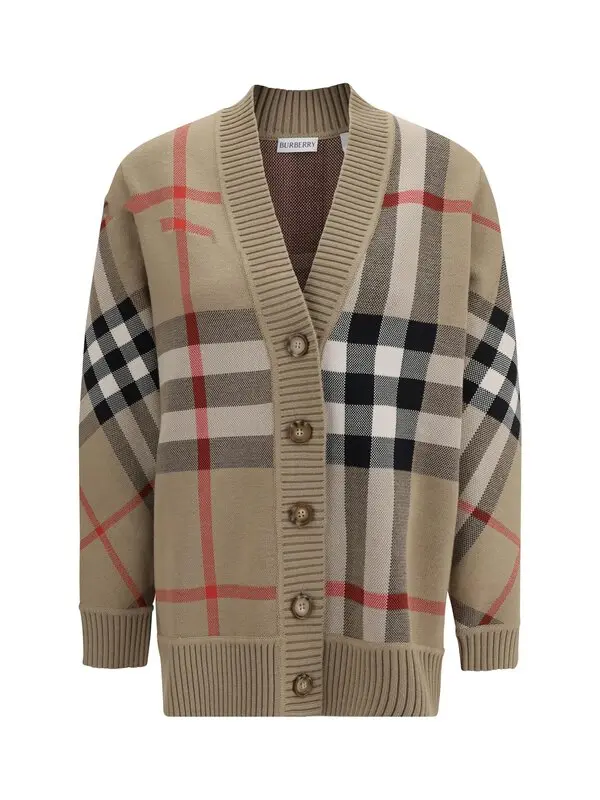 Burberry Check Archive Wool V-neck Cardigan - Cream