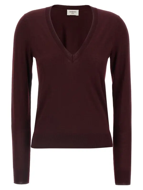 Saint Laurent Virgin Wool Plunge V-neck Sweater