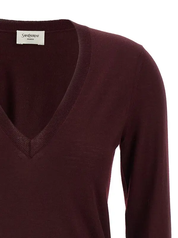 Saint Laurent Virgin Wool Plunge V-neck Sweater