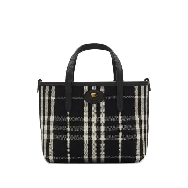 Burberry Calf Leather Check Reverse Tote Bag With Detachable Strap