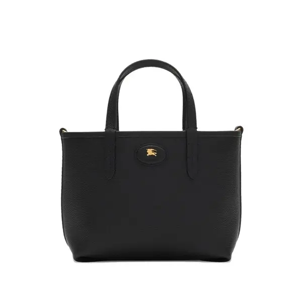 Burberry Calf Leather Check Reverse Tote Bag With Detachable Strap