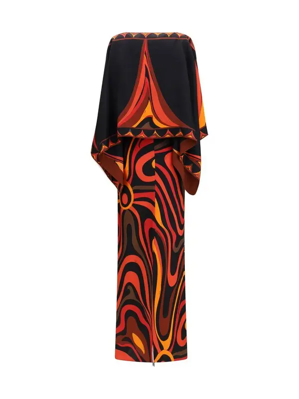 Emilio Pucci Marmo Print Silk Cape Dress - Orange