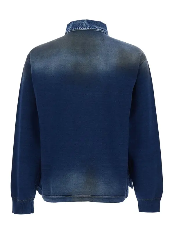 Dsquared2 Blue Sweatshirt With Polo-shirt Style Collar And Faded Effect In Cotton For